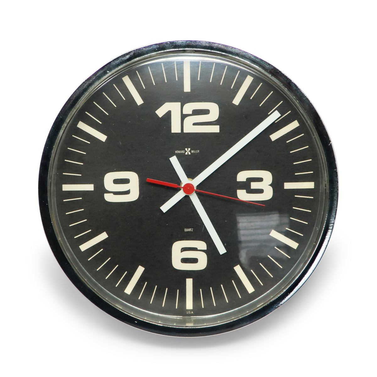 1960s Black Mirrored Wall Clock by Howard Miller | Tenon Design