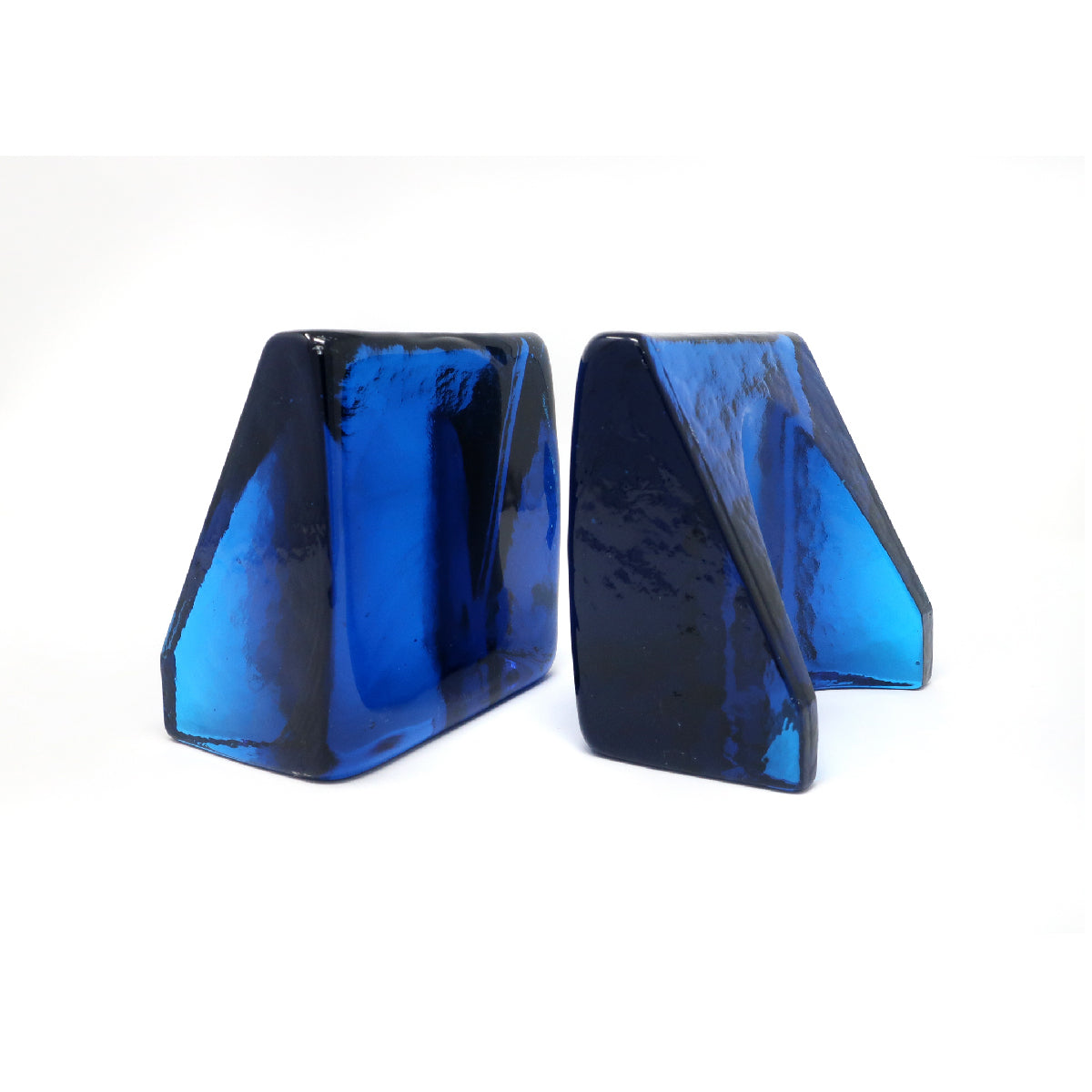 Blue Cast Glass Bookends by Wayne Husted for Blenko | Tenon Design